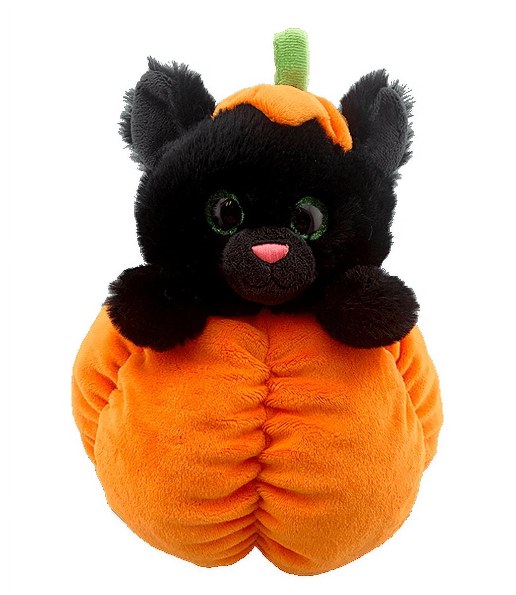 Halloween 8" Pumpkin Pie Black Cat Plush Toy with Skeleton Morph Suit ...