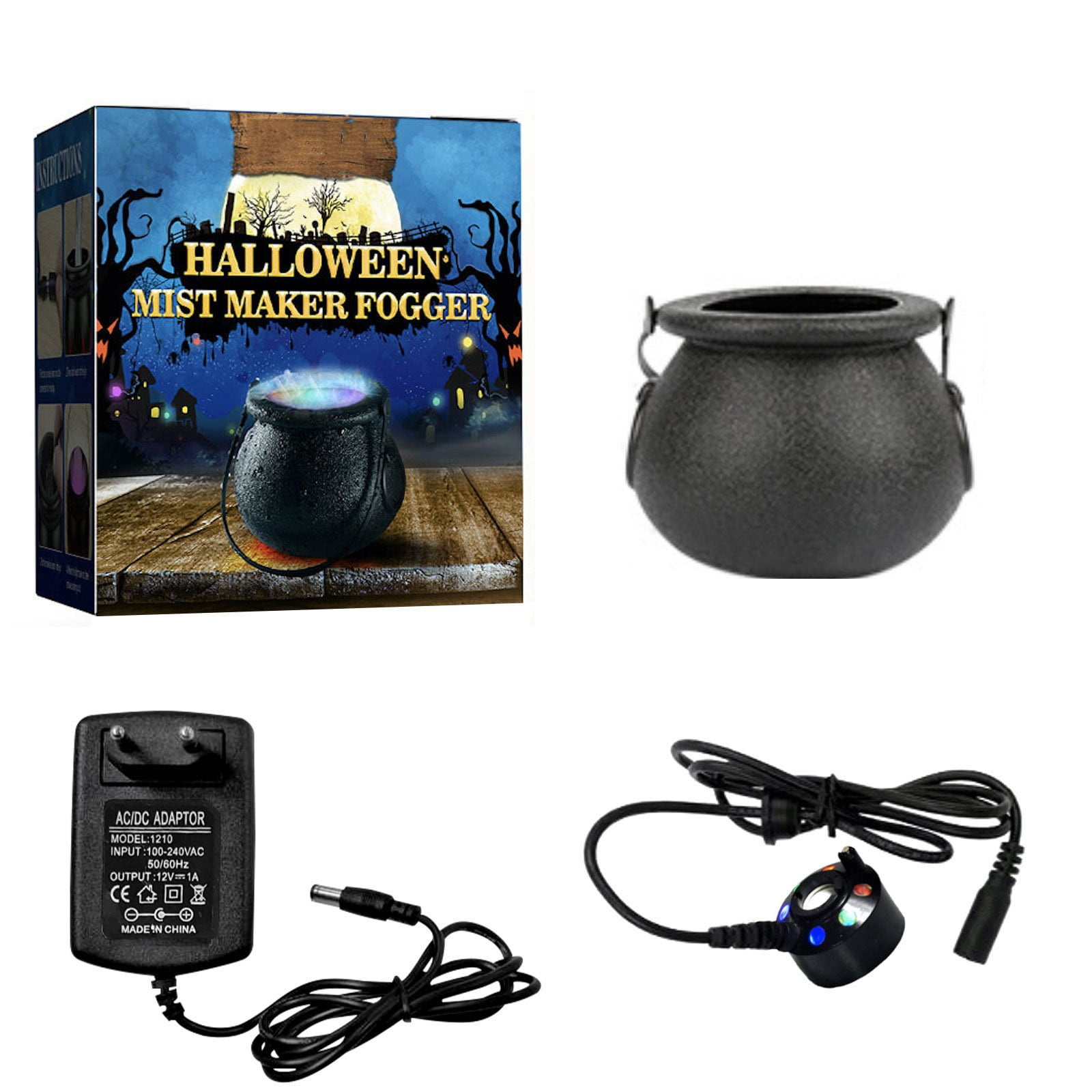 Halloween 8" Witch Cauldron with Mist Maker Fogger and Cover 12 LED ...