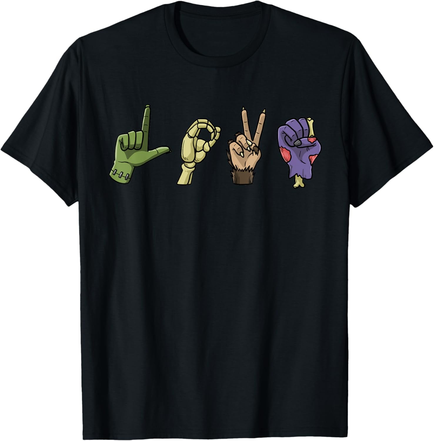 Halloween ASL LOVE Hand Sign Monsters Scary Creatures T-Shirt - Walmart.com