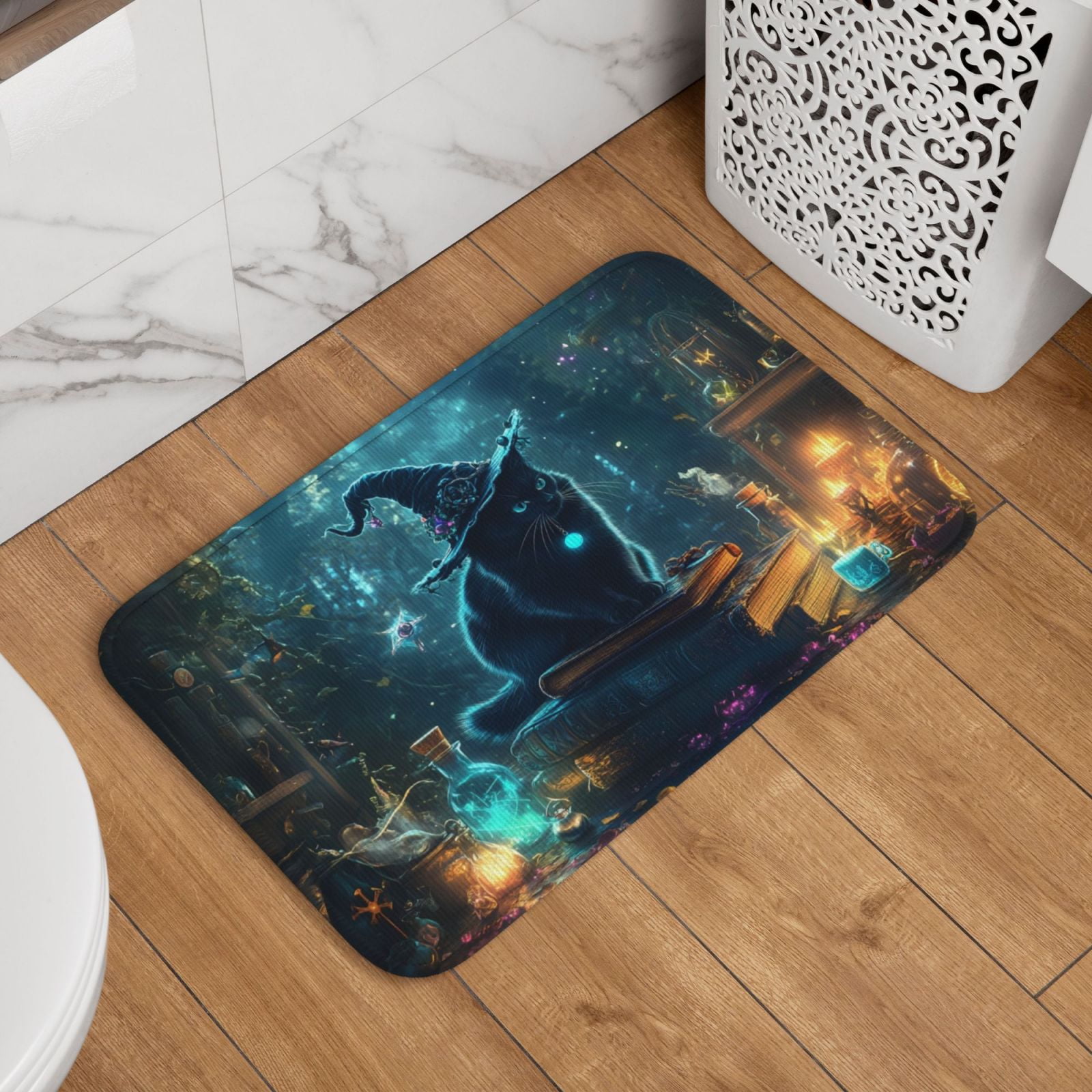 Halloween Absorbent Area Rug, Halloween Mysterious Witch Hat Cat ...