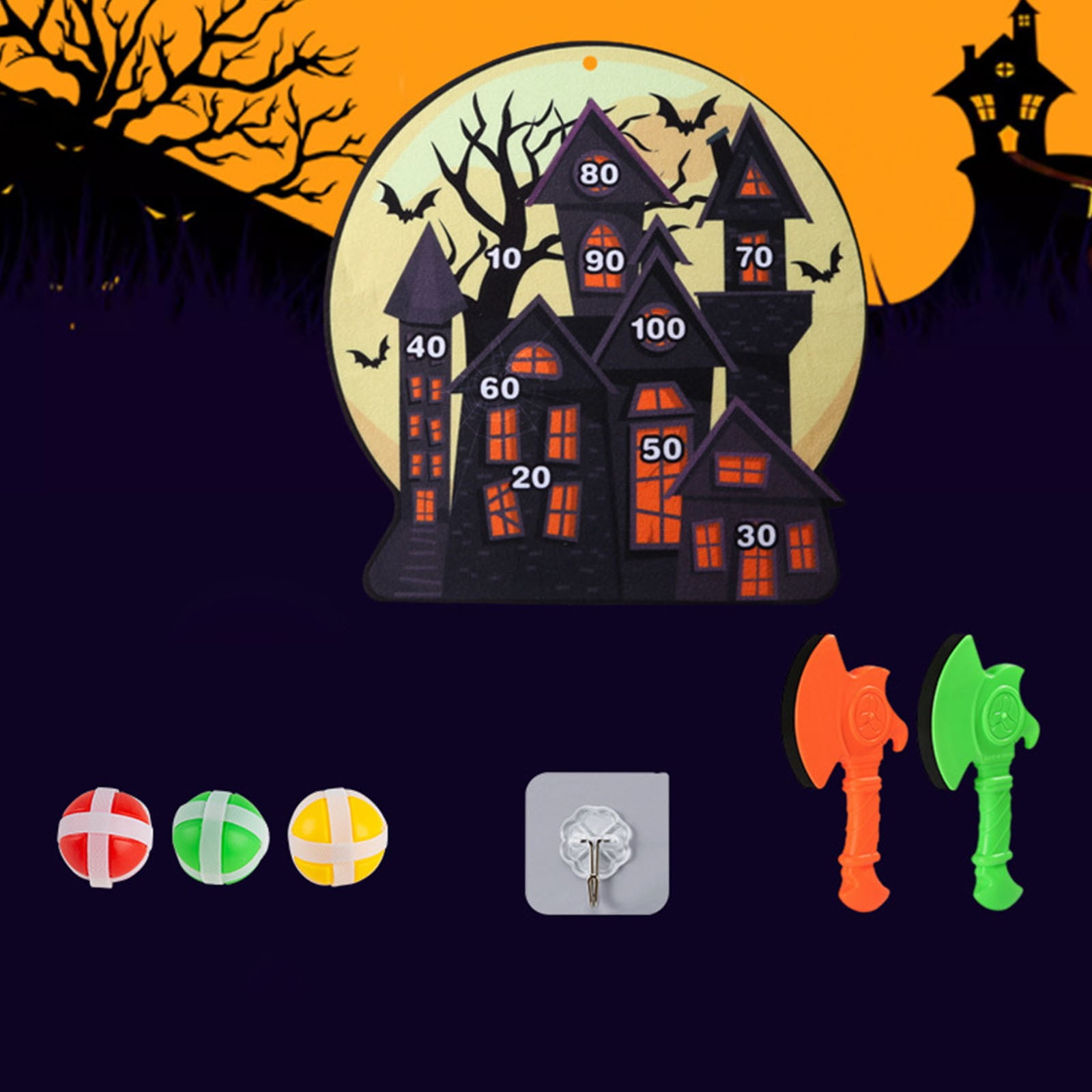 Halloween Adhesive Ball Game - Foldable Sticky Target Board with Hook ...
