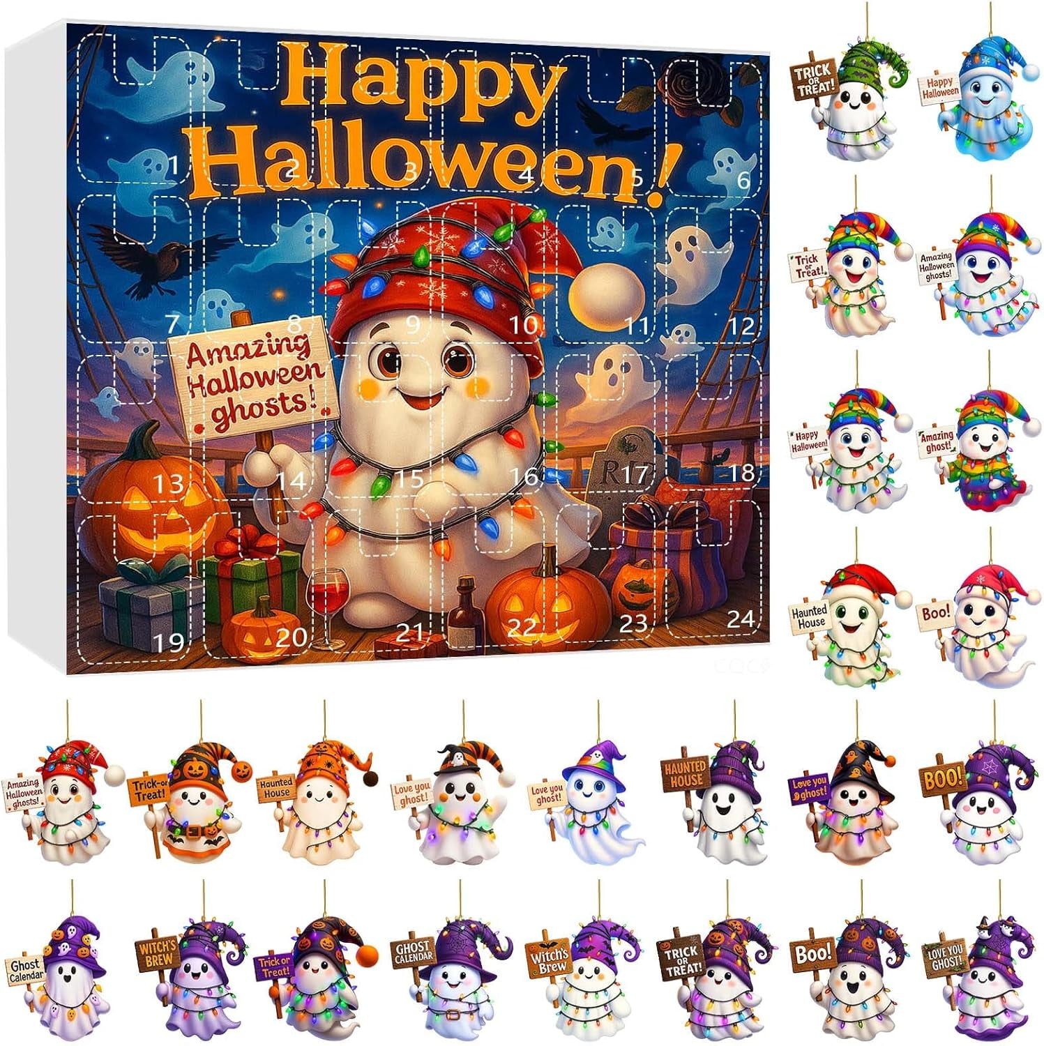 Halloween Advent Calendar Sets 24 PCS Spooky Ghost Ornaments Advent ...