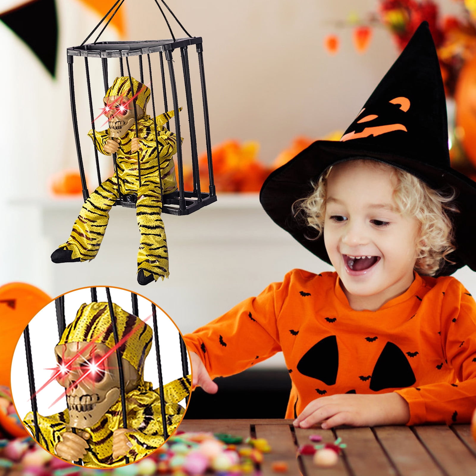 Halloween Animated Caged Prisoner Decoration, A Spooky Hanging Ghoul ...