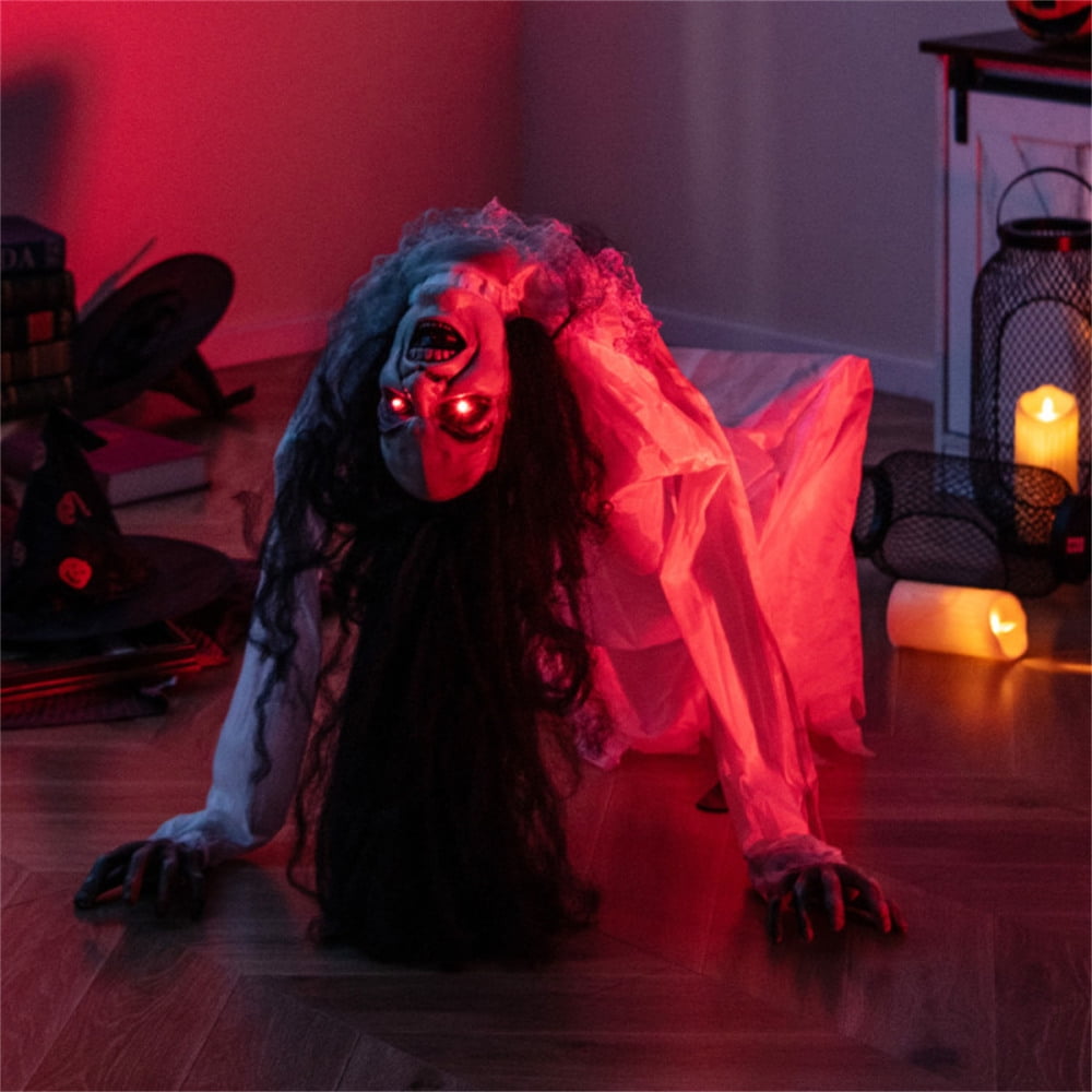 Halloween Animated Crawling Woman with LED Eyes, Animatronic Zombie ...