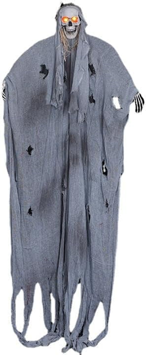 Halloween Animated Hanging Ghost Prop, Gray Tattered Cloak, Skull Face ...