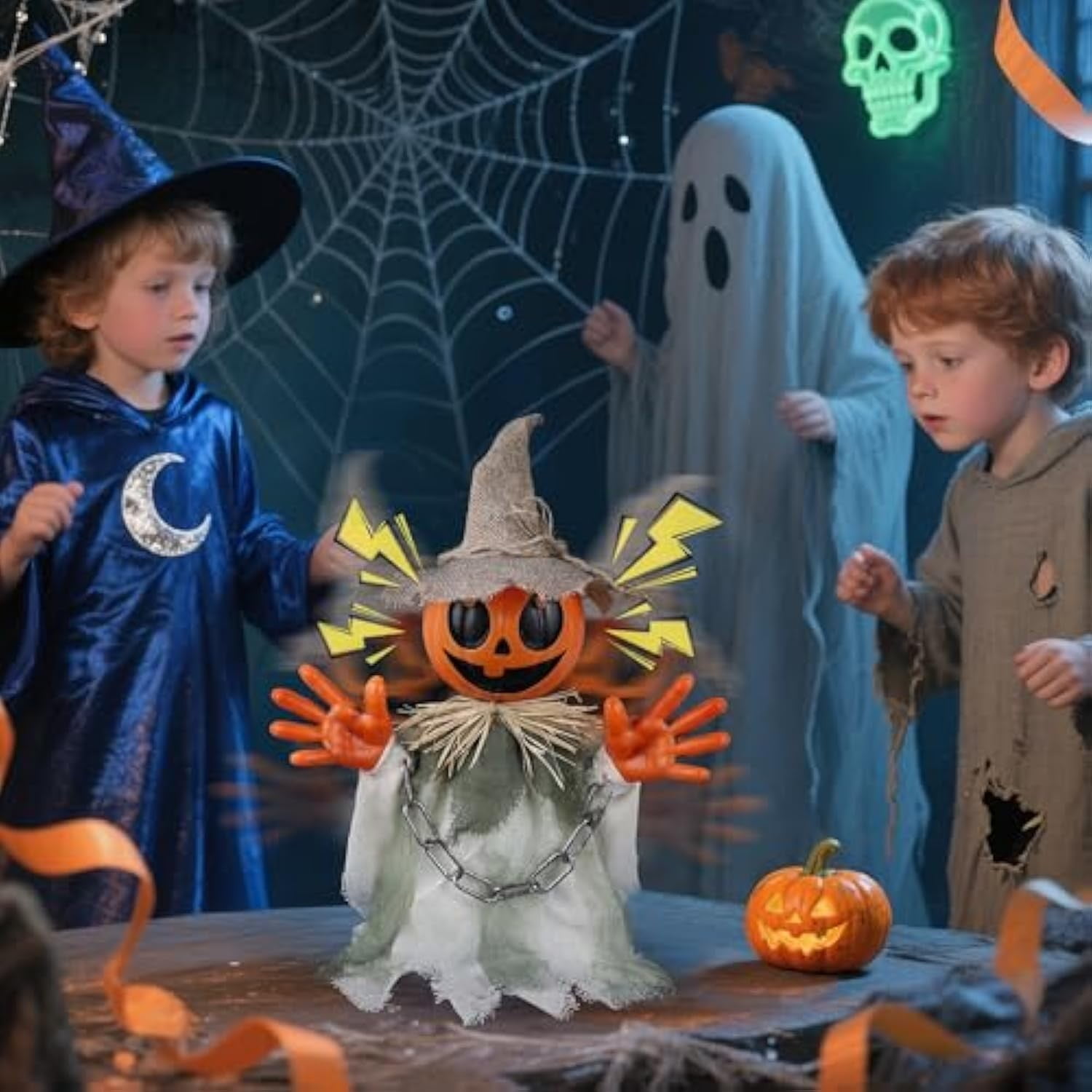Halloween Animated Walking Pumpkin Ghost Outdoor Decor with Creepy ...
