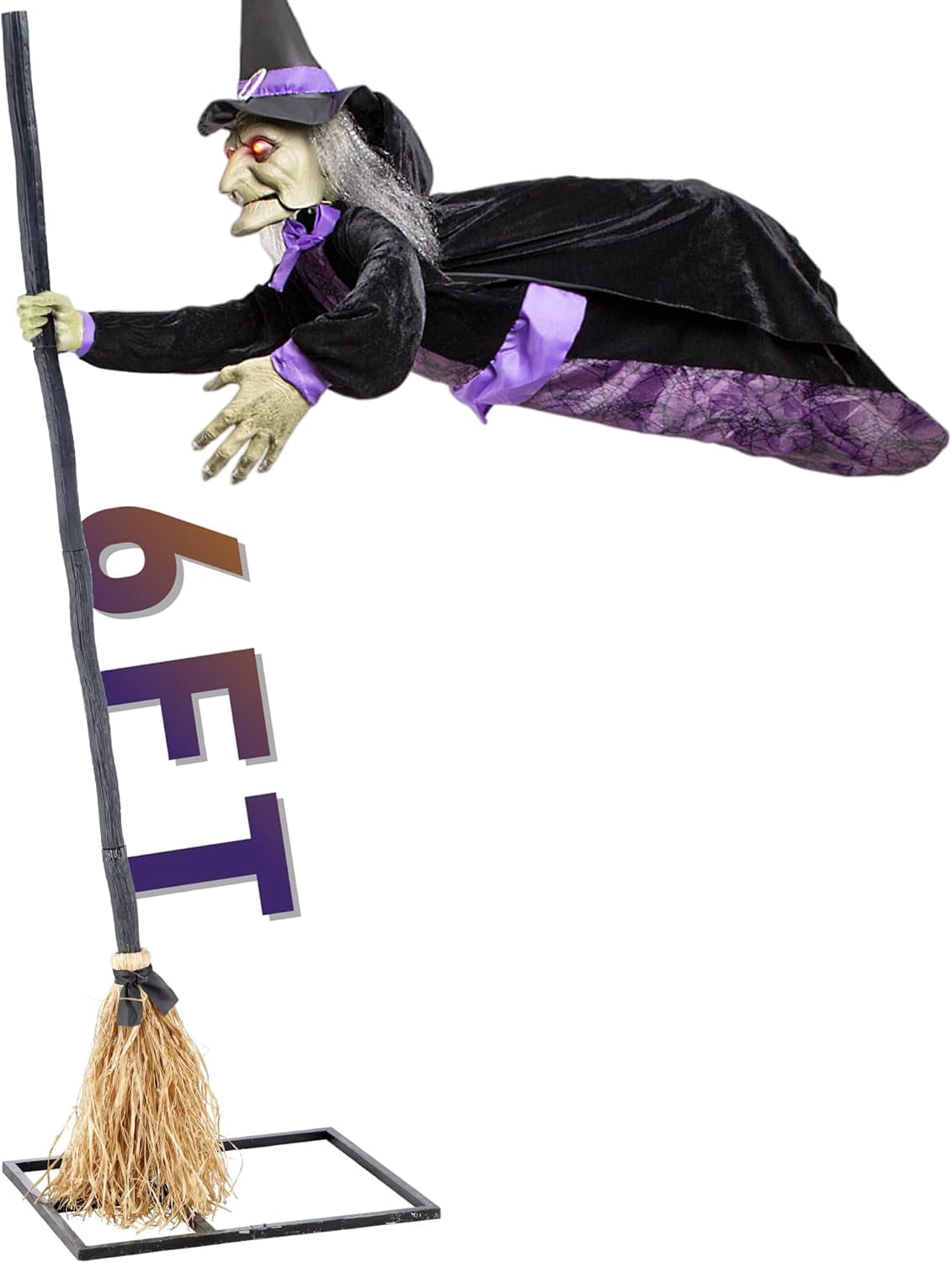 Halloween Animatronic Floating Witch Decoration- 6.5FT Animated Flying ...