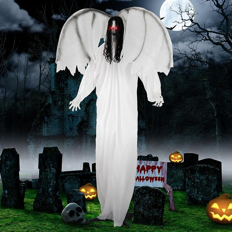 Halloween Animatronic Standing Angel, 6.6 FT Haunted House Decoration w ...