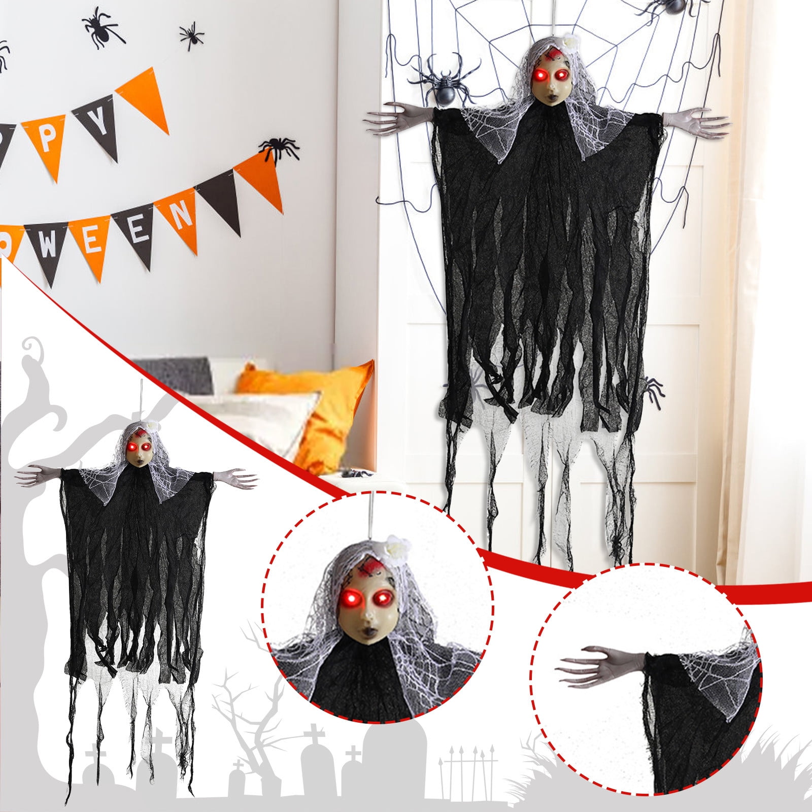 Halloween Animatronics 39'' Hanging Ghost Animated Halloween ...