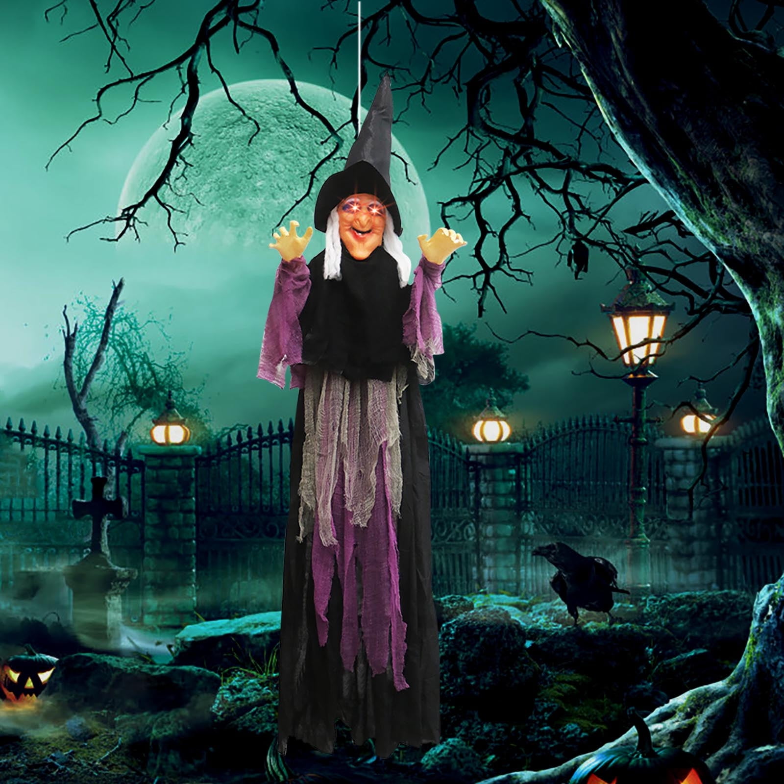 Halloween Animatronics Witch Clearance，Sound Activated Talking Witch ...