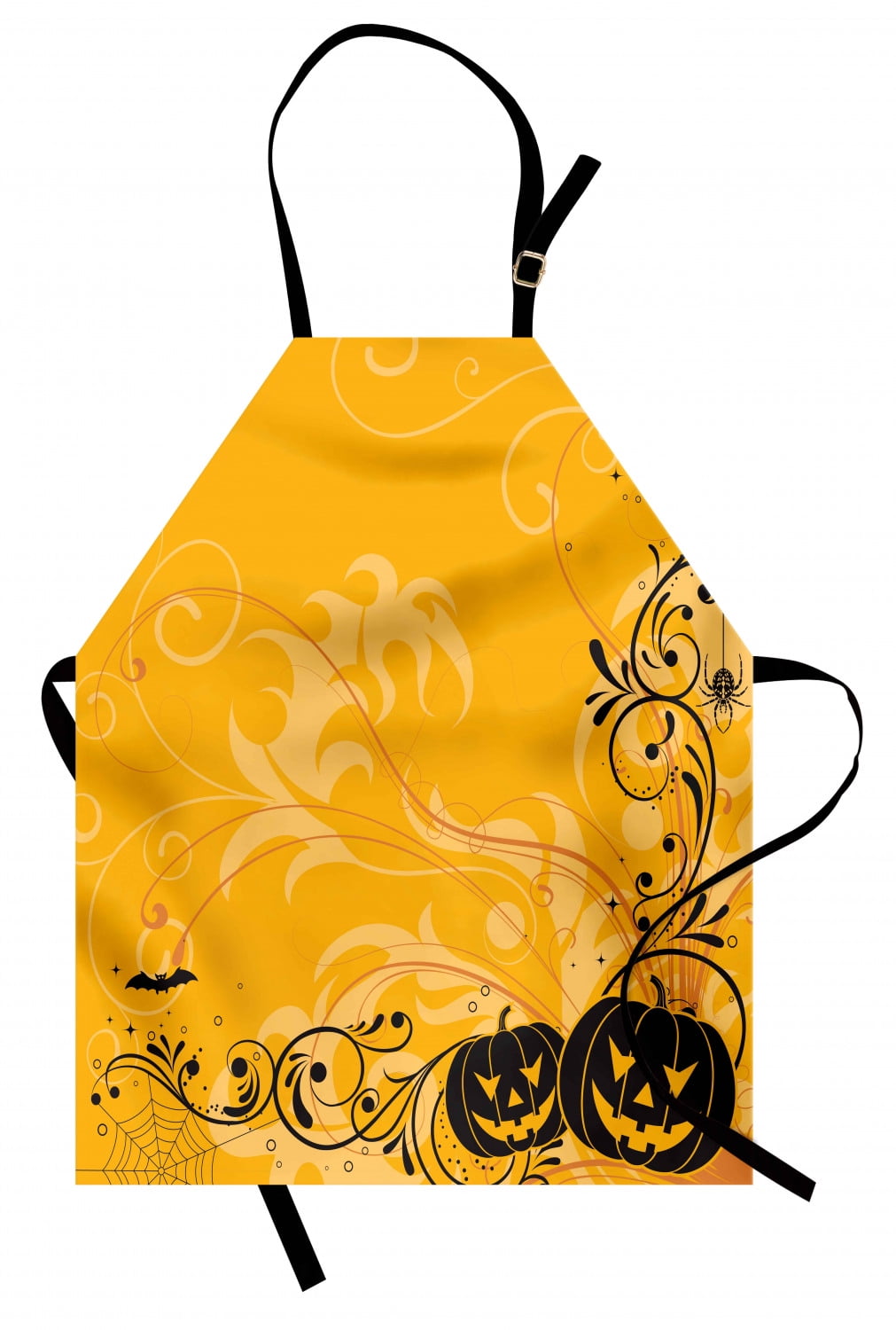 Halloween Apron Carved Pumpkins with Floral Patterns Bats and Web ...