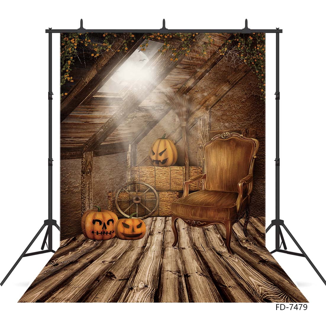 Halloween Attic Room Spooky Pumpkins Photography Backdrops for ...
