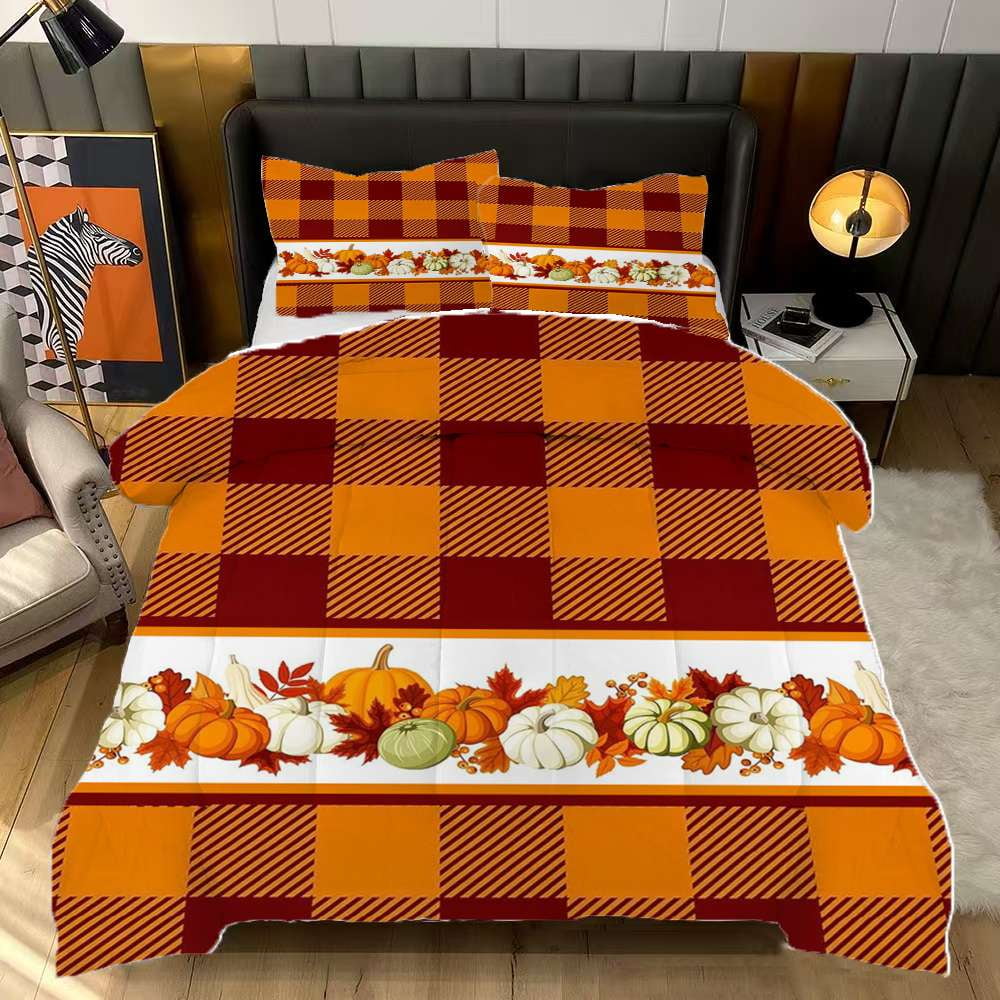 Halloween Autumn Fall Leaves Pumpkin Comforter Set Queen Size Bedding ...
