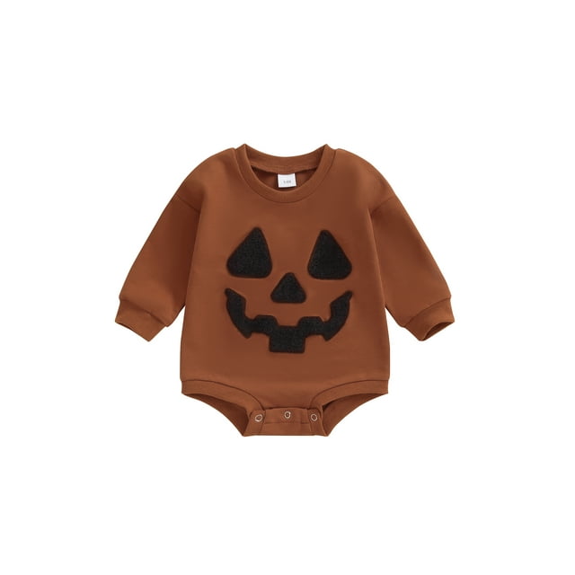Halloween Baby Boy Girl Outfit Pumpkin Long Sleeve Sweatshirt Romper Fall Bubble Bodysuit ...