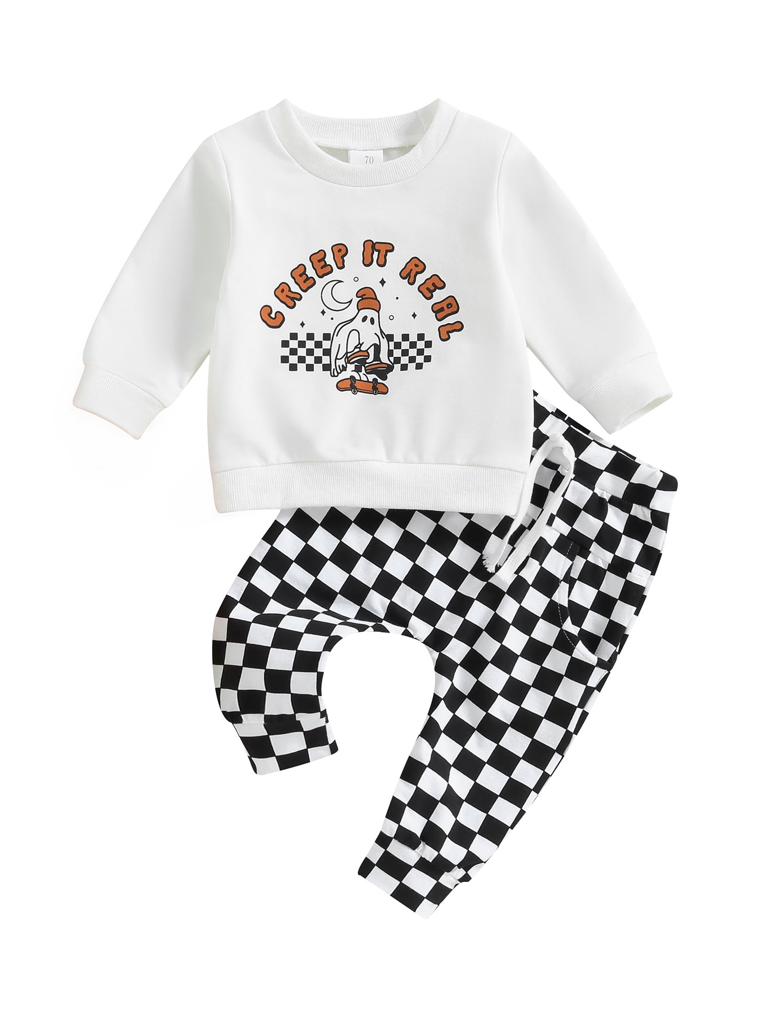 Halloween Baby Boy Girl Set Letters Ghost Print Sweatshirt Tops With Plaid Pant Outfits 2Pcs ...
