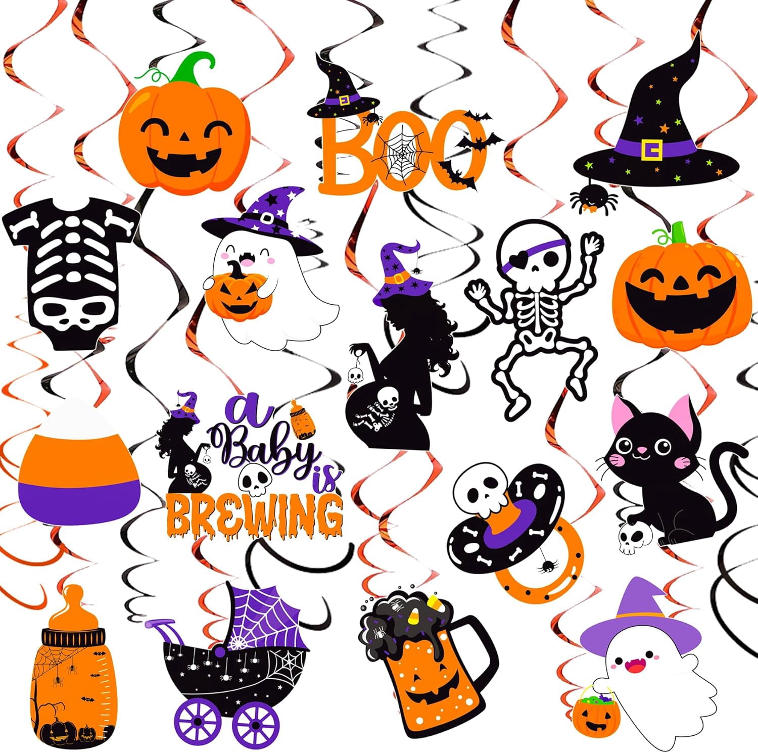 Halloween A Baby is Brewing Hanging Swirls Halloween Baby Shower Party ...