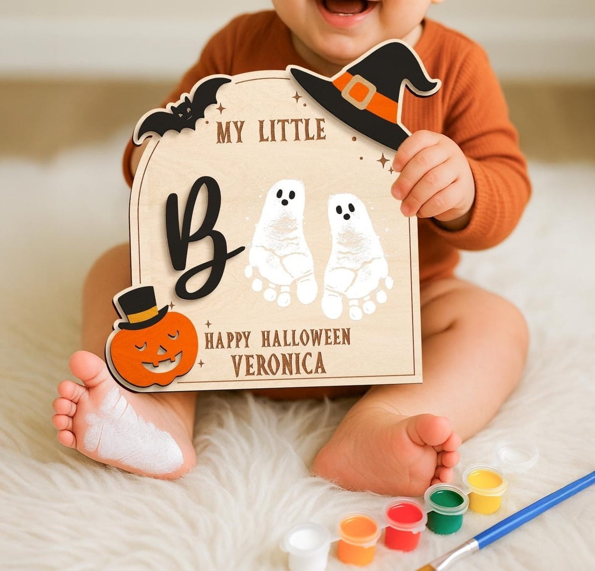 Halloween Baby Footprint Handprint Frame Kit, My Little Boo Ghost Sign ...