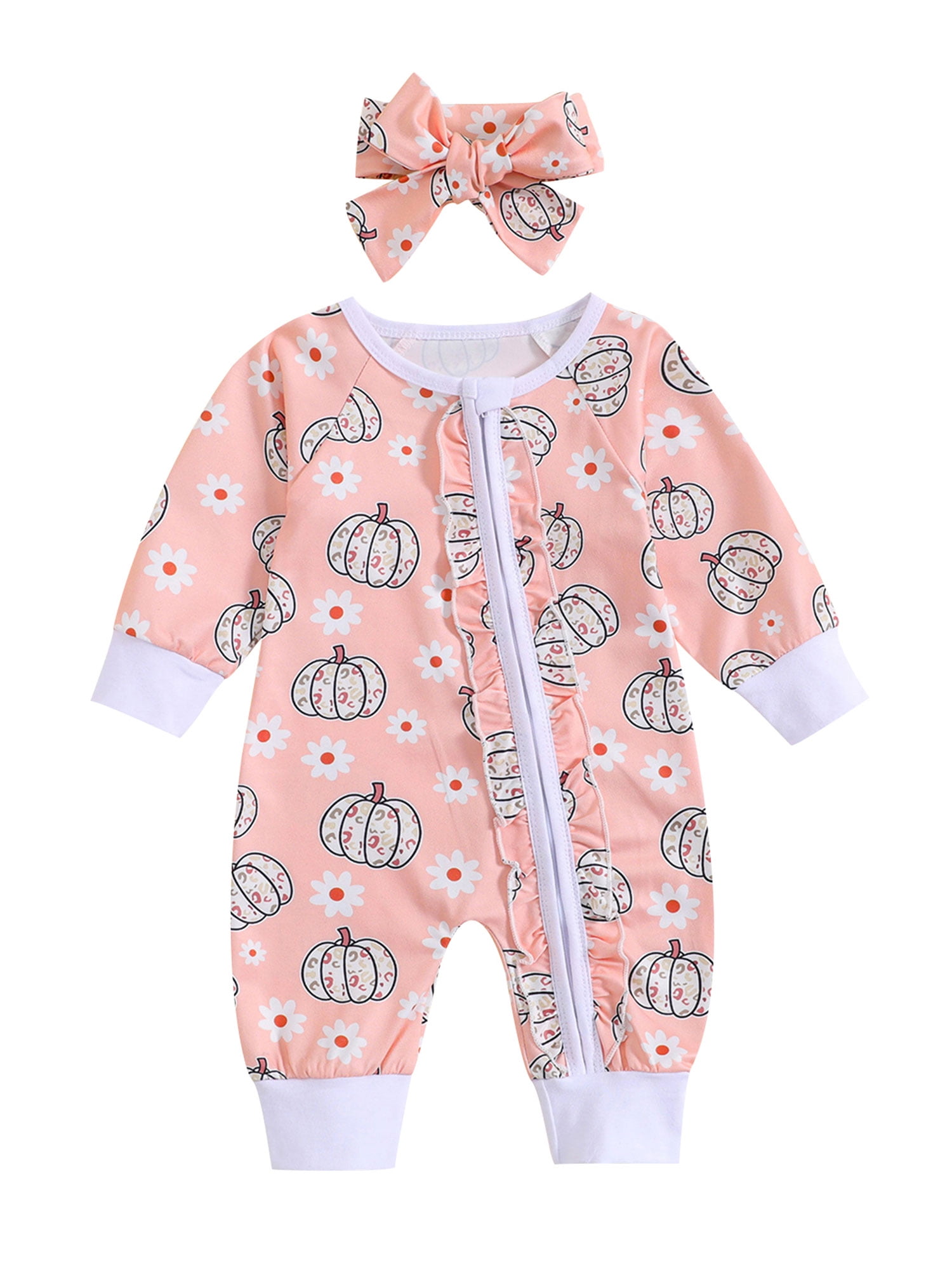 Halloween Baby Girl Outfit Pumpkin Ghost Romper Long Sleeve Zip up Jumpsuit Newborn Fall Clothes ...