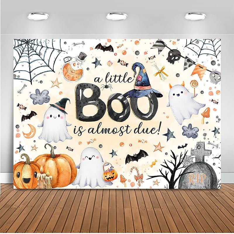 Halloween Baby Shower Backdrop A Little Boo is Almost Due Baby Shower ...