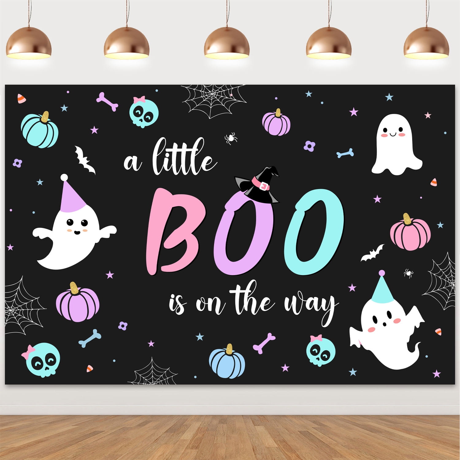 Halloween Baby Shower Backdrop A Little Boo is on the Way Cute White ...