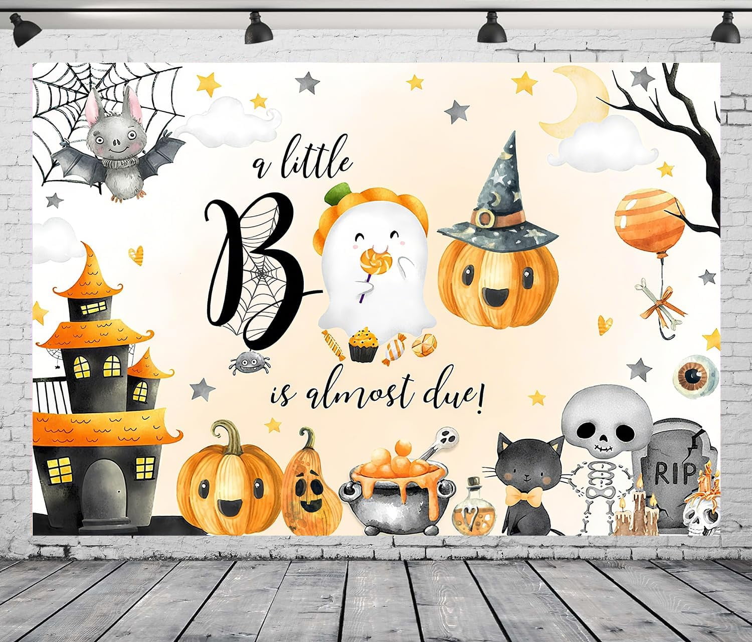 Halloween Baby Shower Backdrop A Little Boo is Almost Due Background ...
