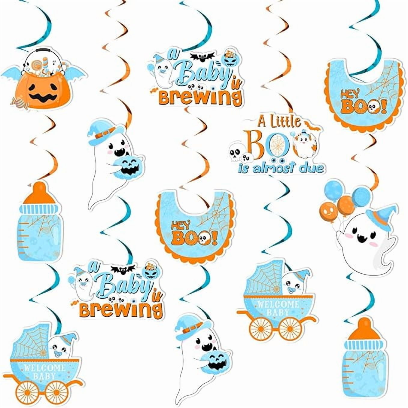Halloween Baby Shower Decorations Orange Blue 24pcs A Little Boo Is ...