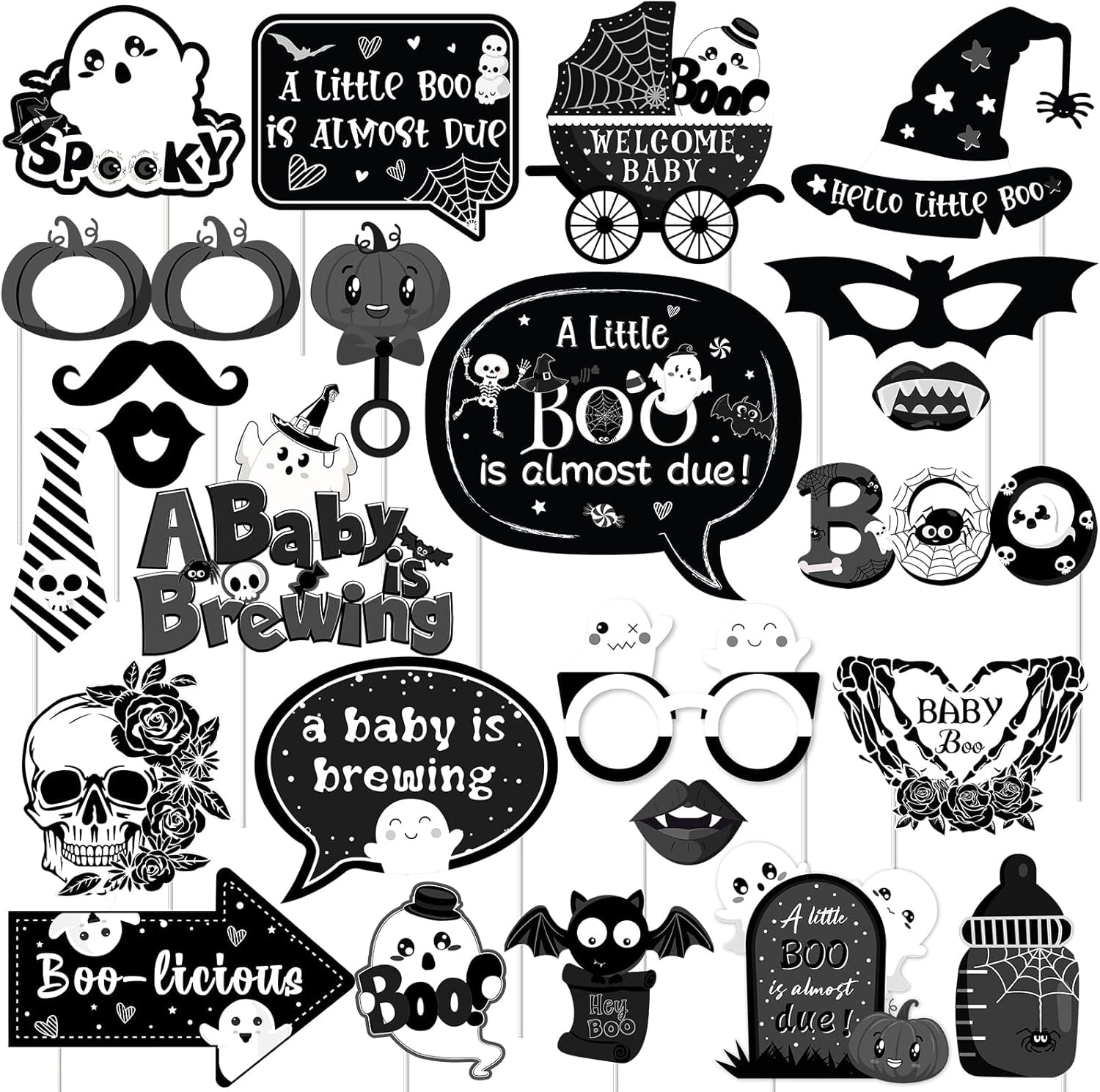 Halloween Baby Shower Photo Booth Props - 24 Pieces White and Black ...