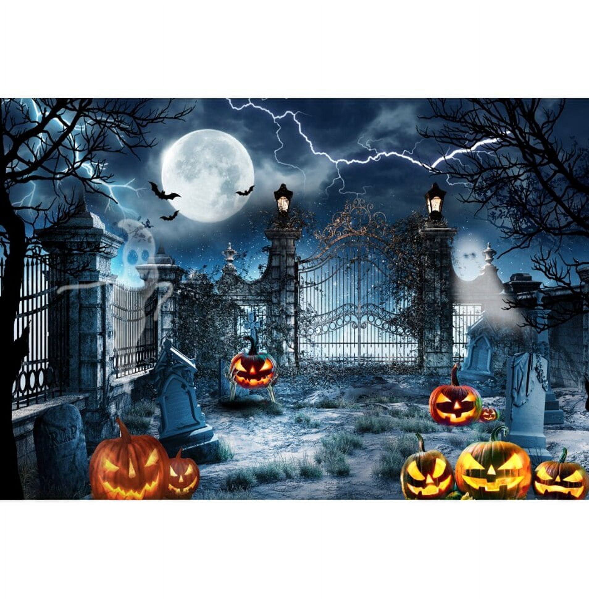 Halloween Backdrop Branches Scary Scene Castle Wall Night Moon ...