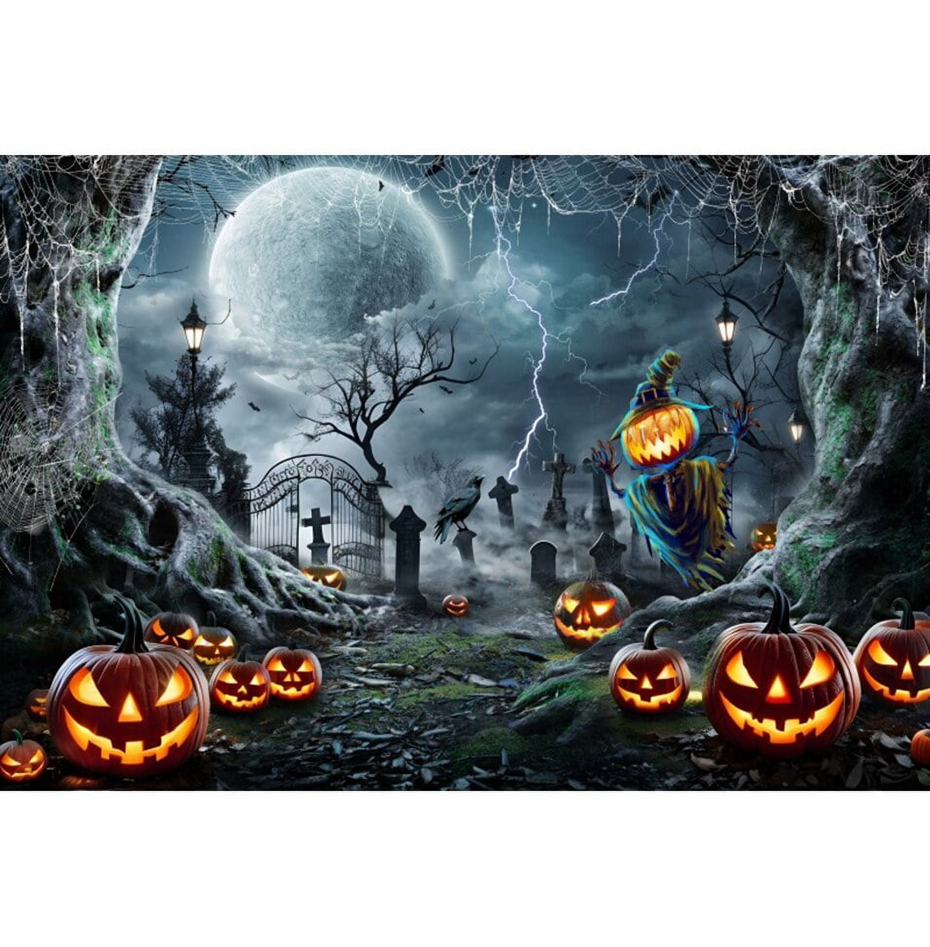 Halloween Backdrop Branches Scary Scene Castle Wall Night Moon ...