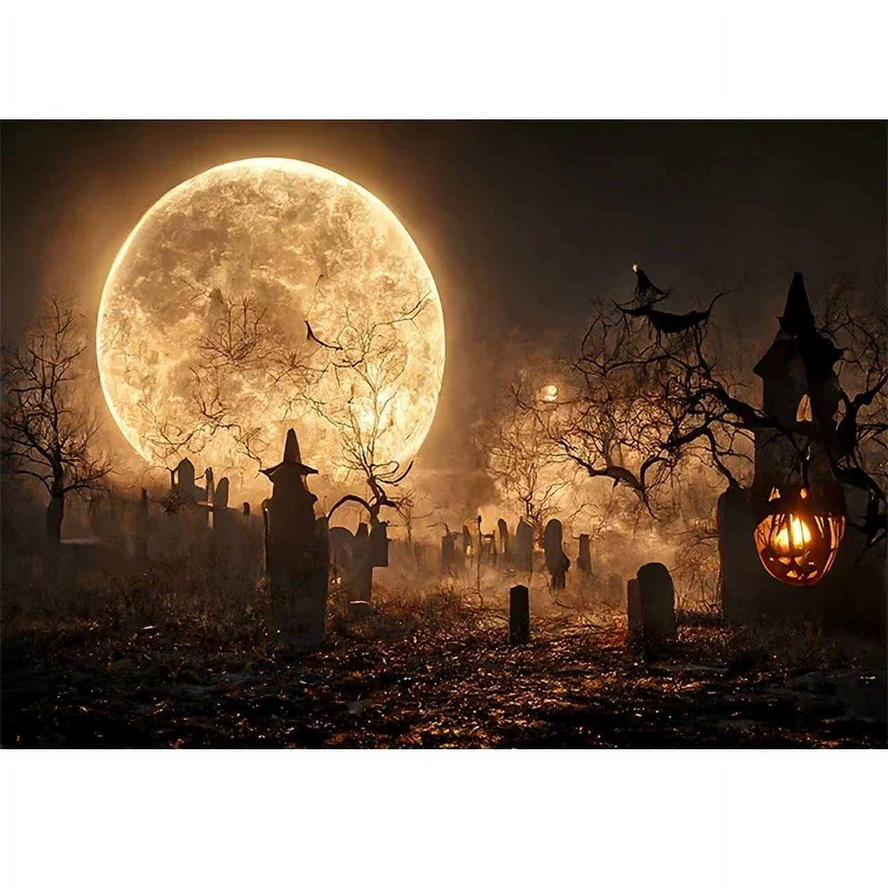 Halloween Backdrop Horror Moon Night Scary Cemetery Pumpkin Lantern for ...