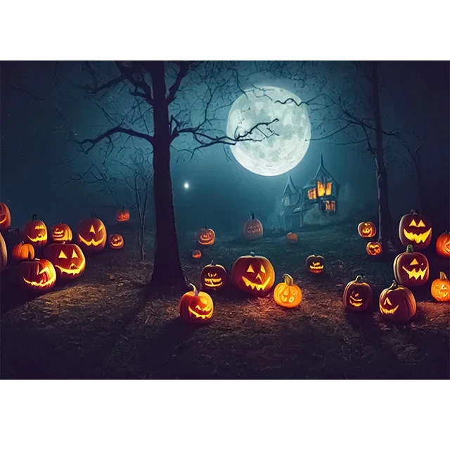 Halloween Backdrop Horror Moon Night Scary Cemetery Pumpkin Lantern for ...