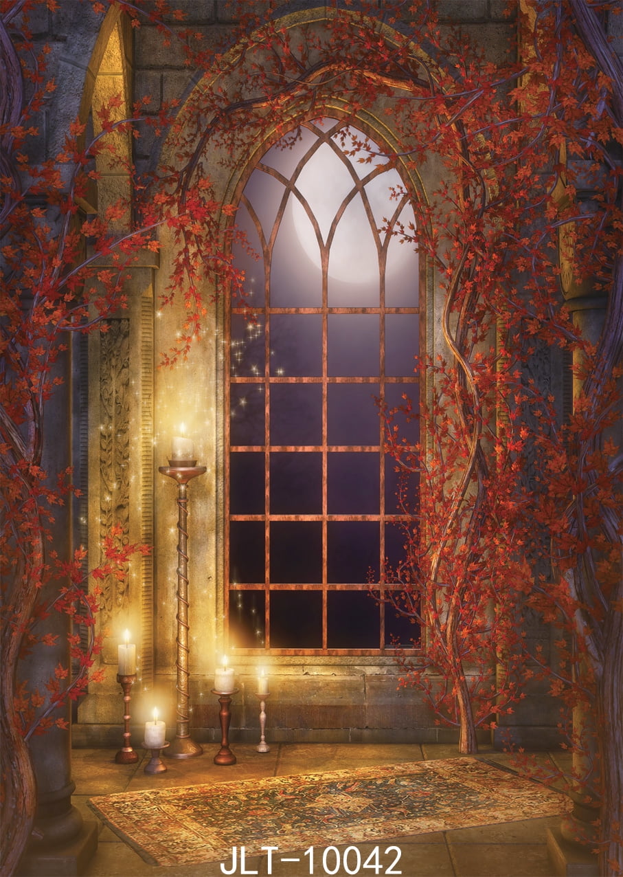 Halloween Backdrop Night Portrait Door Photo Background Fantasy Candle ...