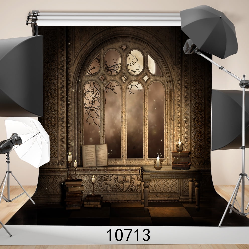 Halloween Backdrop Old Window Candles Night Strange Backgrounds for ...