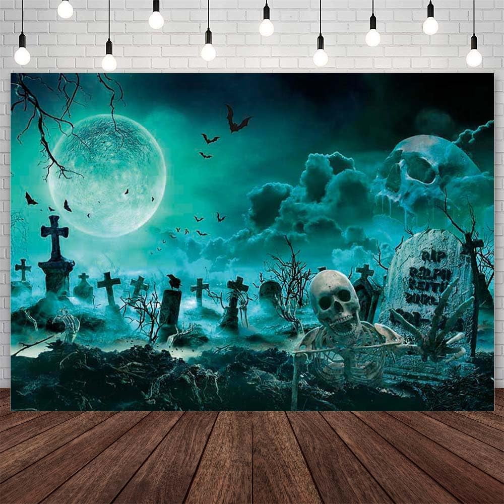 Halloween Backdrop for Photography Green Horror Moon Night Scary ...
