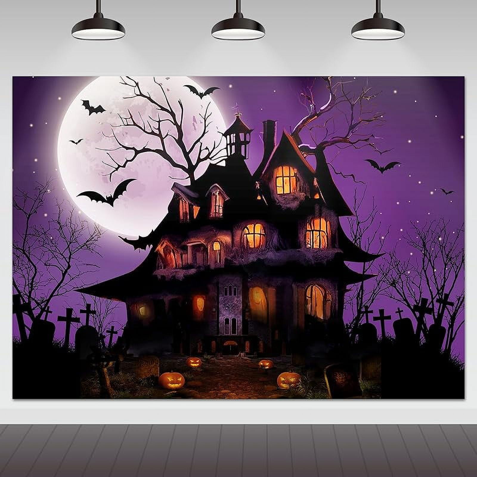 Halloween Backdrop for Photography Purple Night Moon Haunted House ...