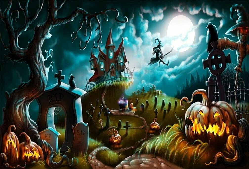 Halloween Backdrop Pumpkins Lamp Photography Background Witch Wizard ...