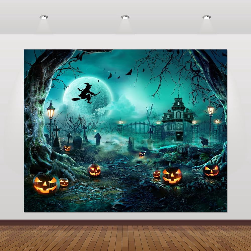Halloween Backdrop Scary Cemetery Spooky Haunted House Horror Graveyard ...