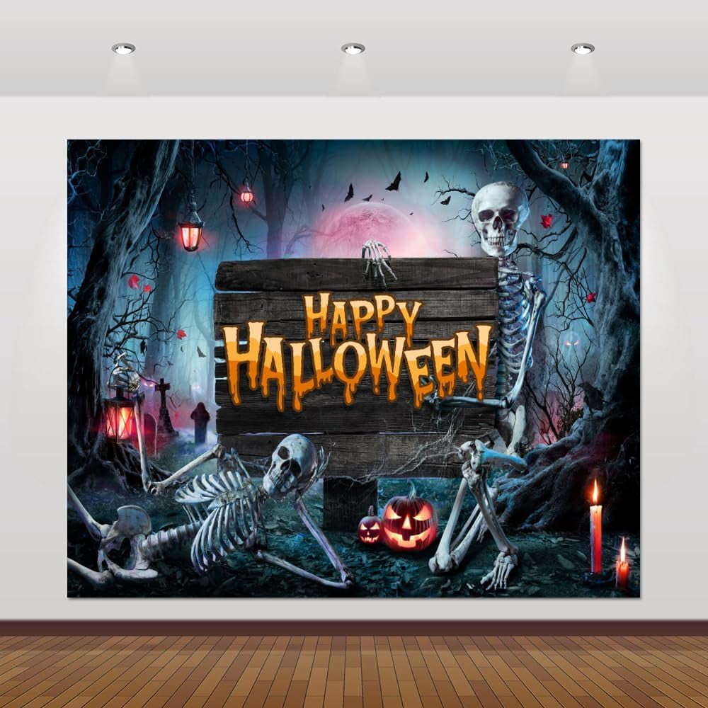 Halloween Backdrop Scary Creepy Skull Skeleton Spooky Cemetery ...