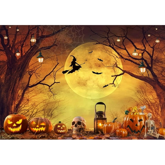Halloween Backdrop Wood Theme Fireplace Spider Canvas Photography ...