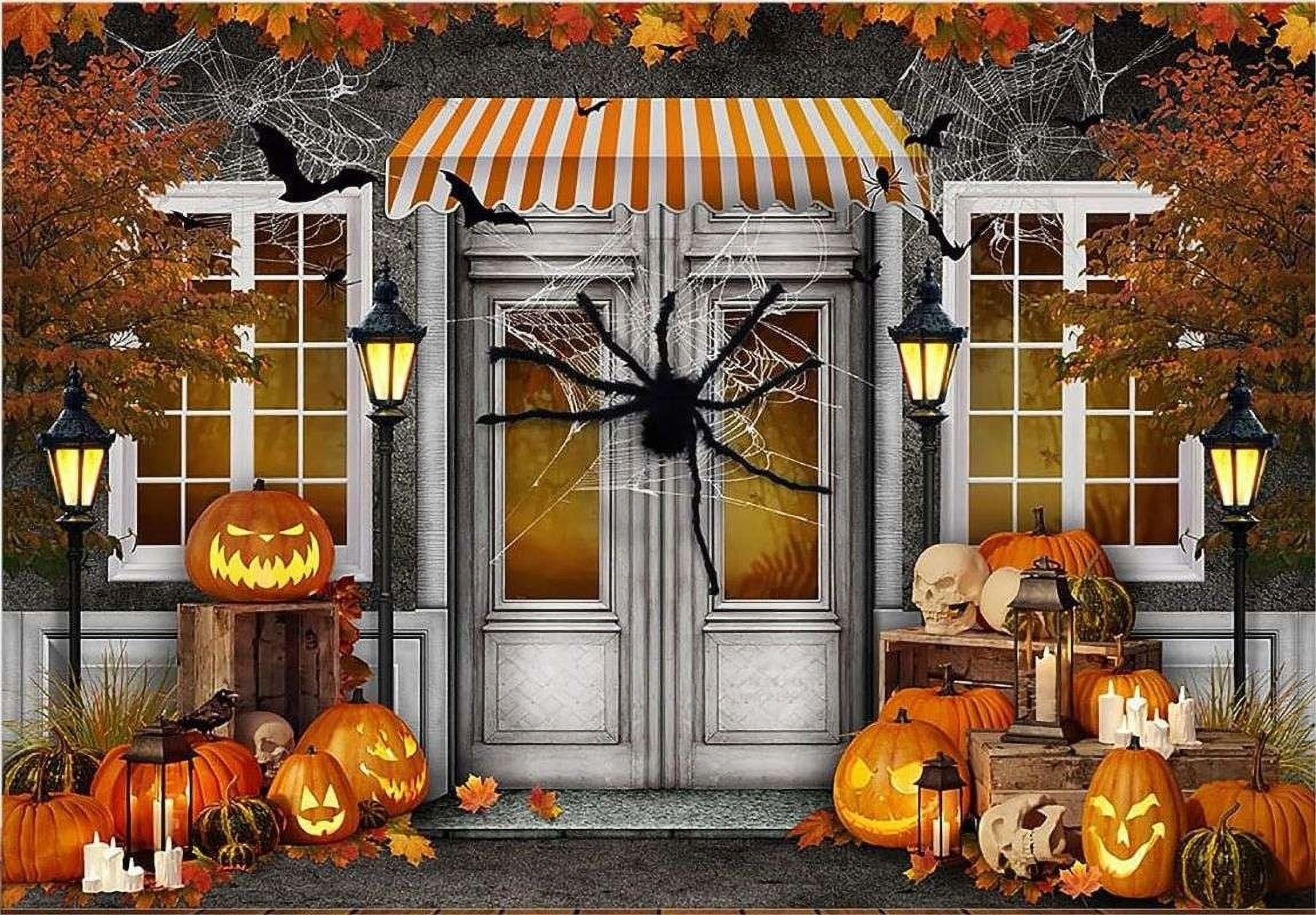 Halloween Backdrop Wood Theme Fireplace Spider Canvas Photography ...
