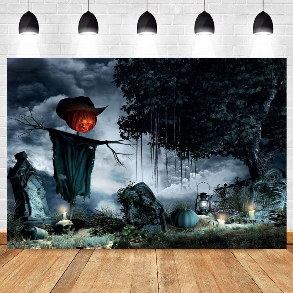 Halloween Background For Photography Tombstone Cemetery Scarecrow ...