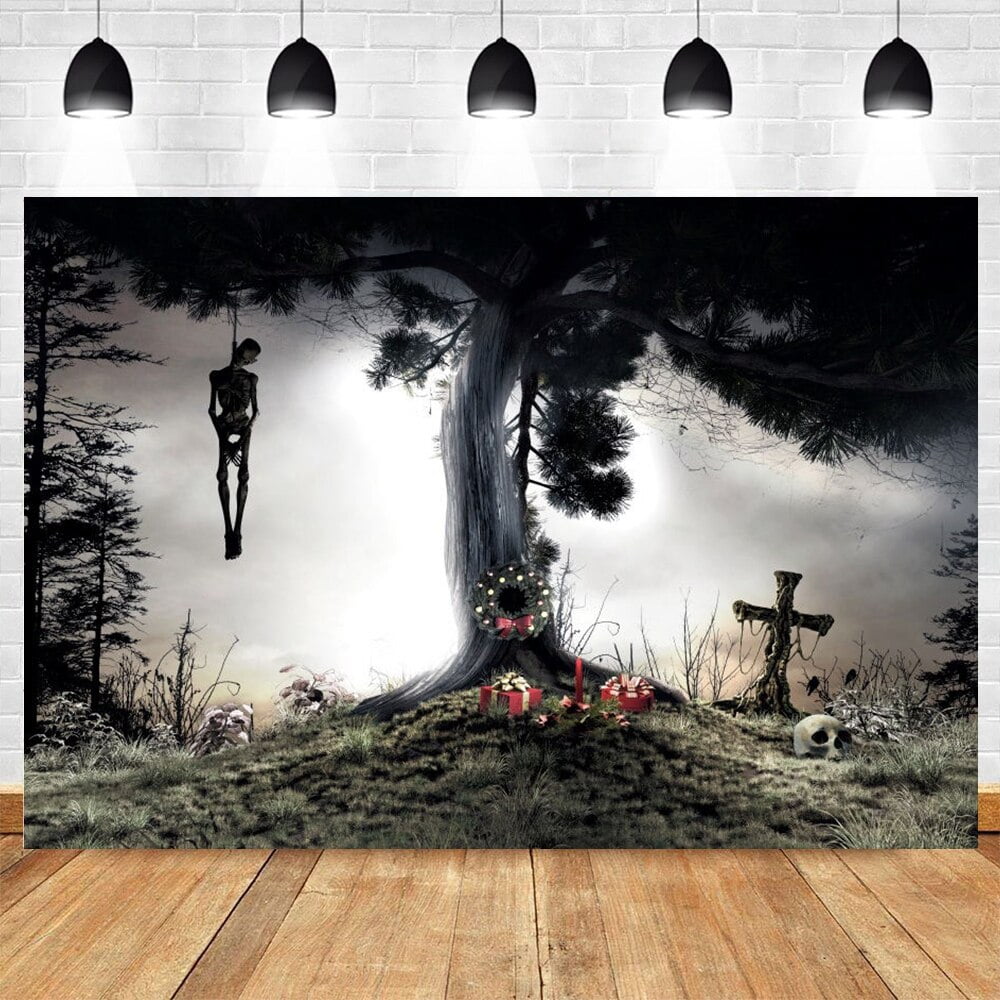 Halloween Background For Photography Tombstone Cemetery Skeleton Tree ...