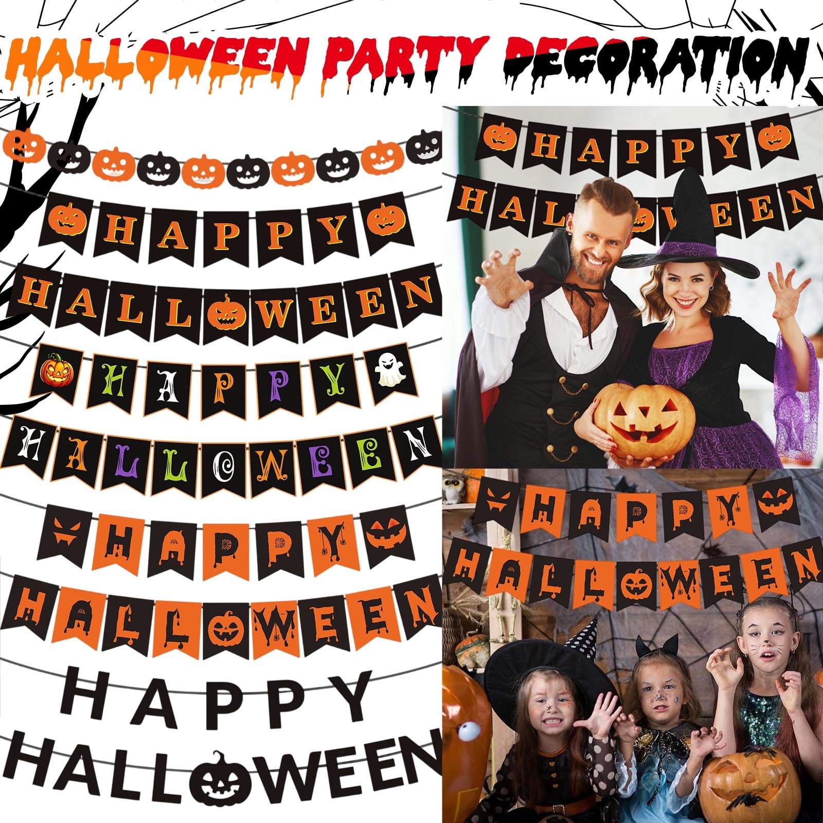 Halloween Banner Decorations, Happy Halloween Garland, Black Orange ...