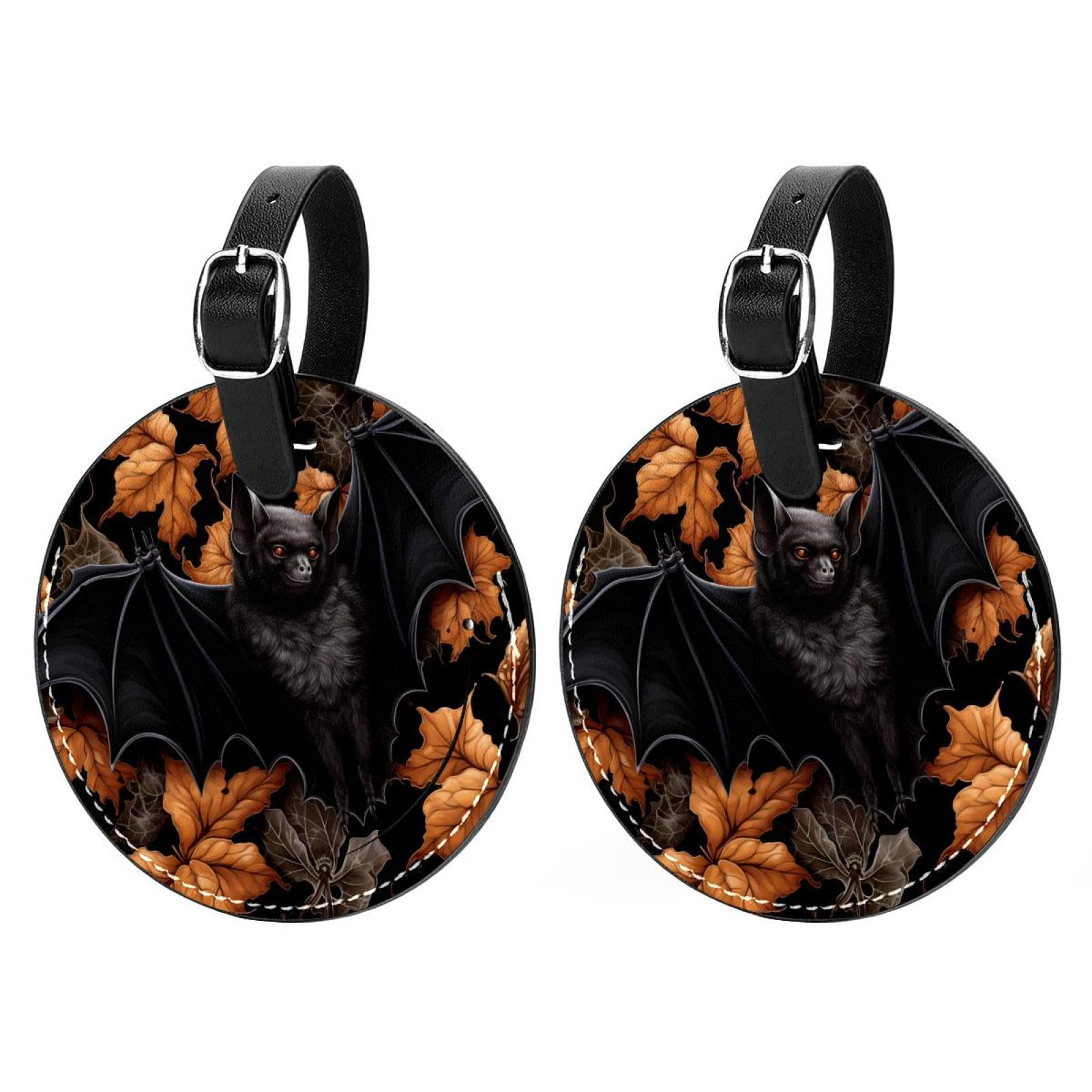 Halloween Bat 2Pcs PU Leather Round Luggage Tags with Privacy Cover and ...