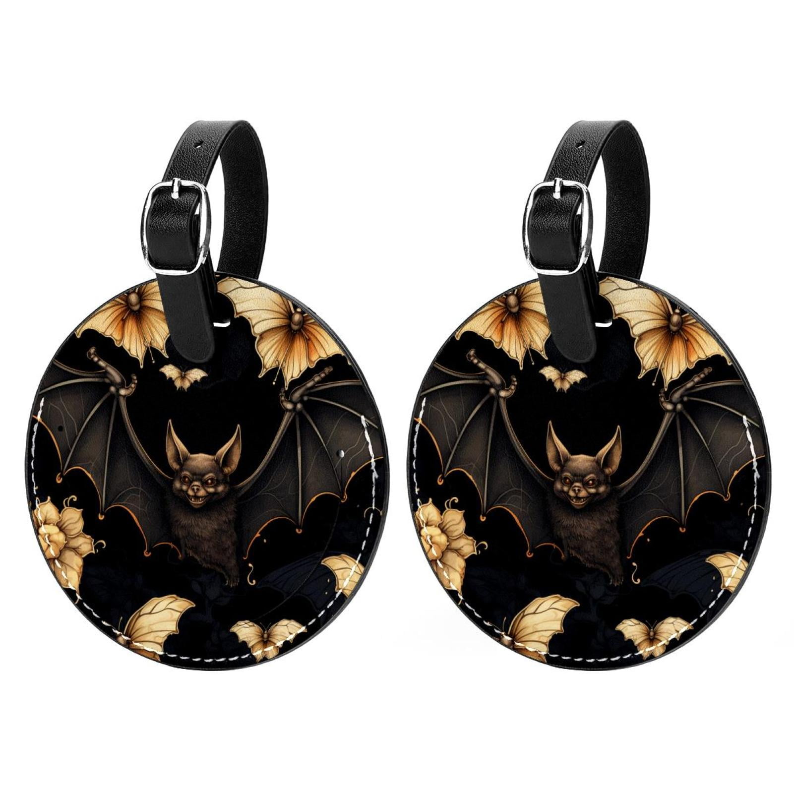 Halloween Bat 2Pcs PU Leather Round Luggage Tags with Privacy Cover and ...