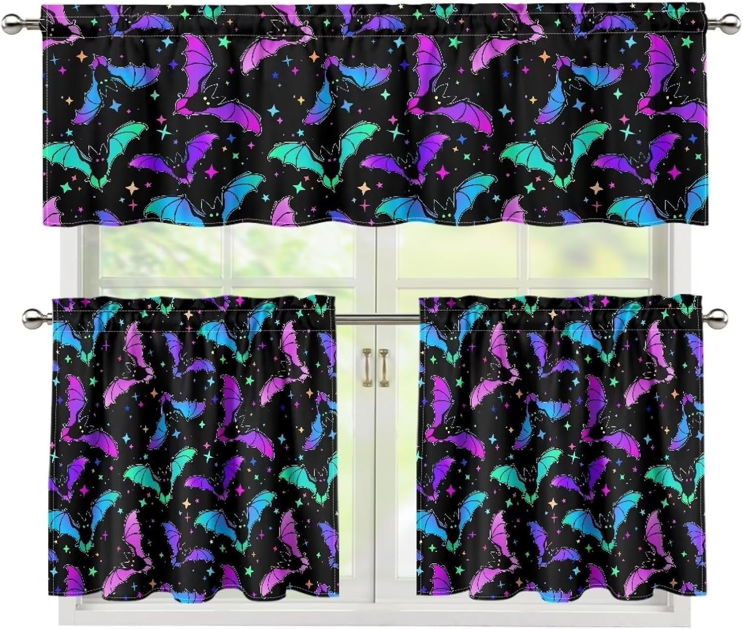 Halloween Bat Kitchen Curtains and Valances 3 Piece Set,Valance ...