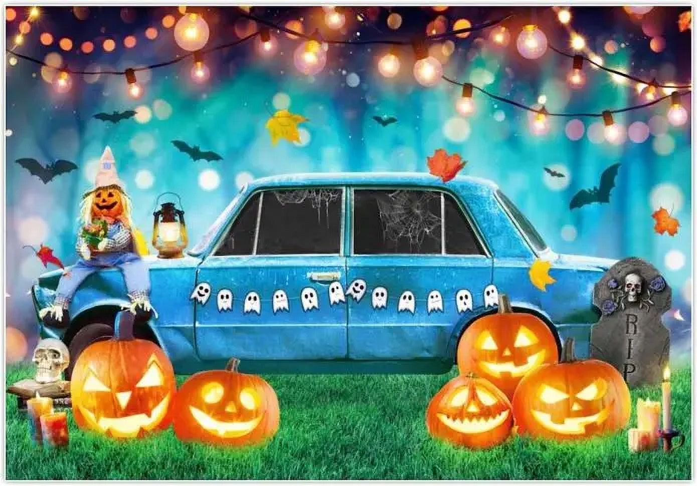 Halloween Bat Lantern Background Photography Backdrops Ancient Trees ...