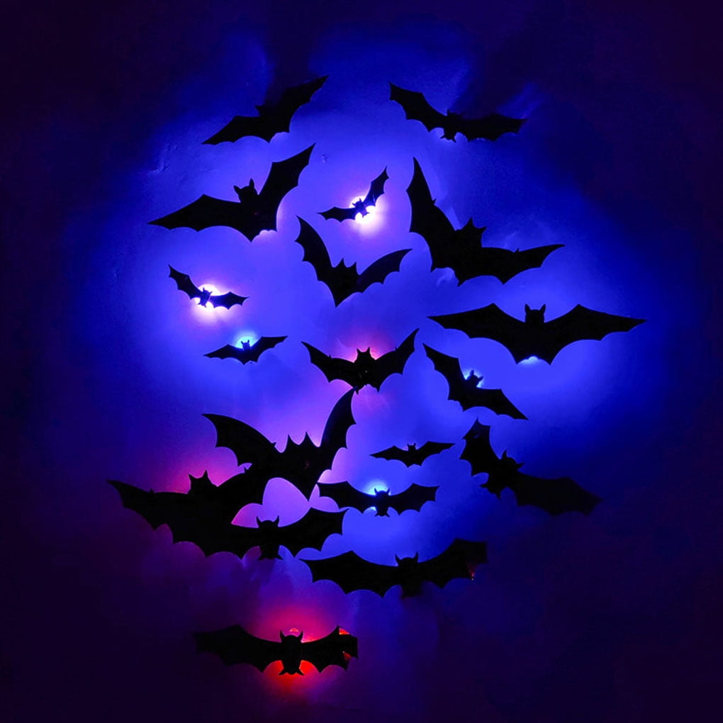 Walmart Halloween 3D Bat Light Stickers - Waterproof PVC, 12 Pieces in ...