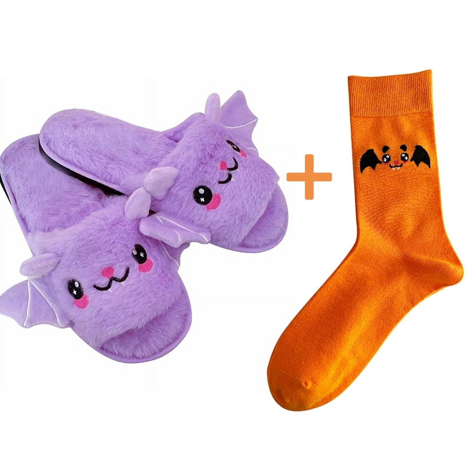 Halloween Bat Slippers Women Plush Shoes Lightweight Home Silent Fuzzy ...
