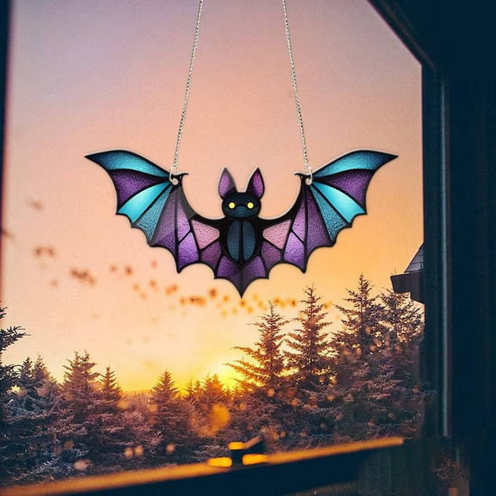 Halloween Bat Stained Glass Window Hanging Acrylic Wall Art Decoration ...